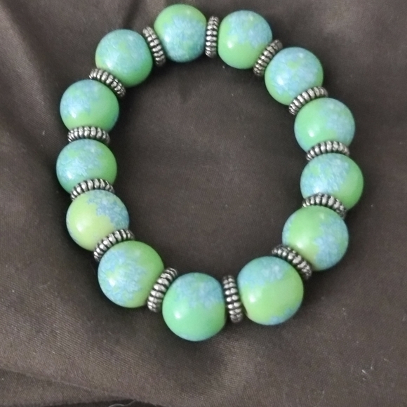 Angela Moore | Jewelry | Angela Moore Handpainted Beaded Bracelet Green ...